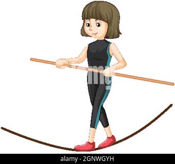 Slackline isolated cartoon vector illustration. Child walking on the ...