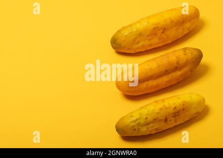 overripe yellow cucumbers isolated on yellow background Stock Photo - Alamy