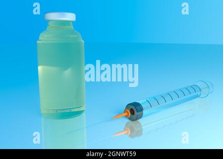 Vial and syring over blue background, 3d rendering Stock Photo - Alamy