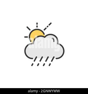 Sleet, cloud and sun. Color icon with shadow. Weather glyph vector ...