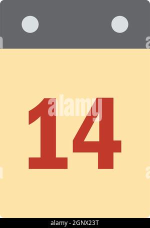 Calendar day 14. Number fourteen on a white paper with wine color ...