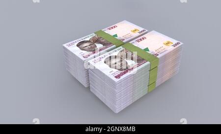 3d rendering of 1000 naira bundles stack on plain background Stock ...