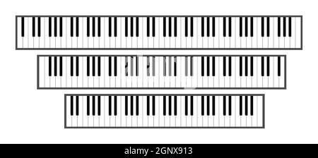 Piano keyboard sizes 3d illustration. 88, 61 and 76 keys Stock Photo ...