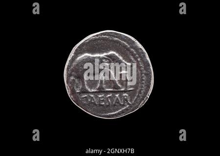 Silver Roman denarius coin replica of Roman emperor Julius Caesar ...