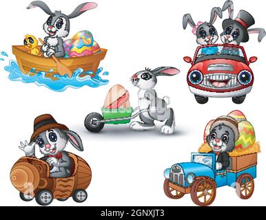 Vector illustration of Cartoon rabbit driving a toy car Stock Vector ...