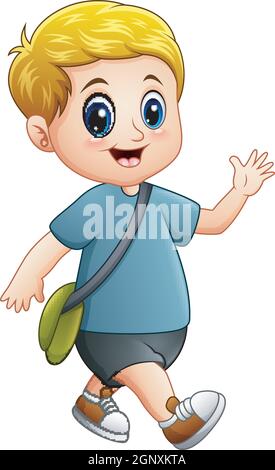 Happy school boy walking. Cartoon vector illustration Stock Vector ...