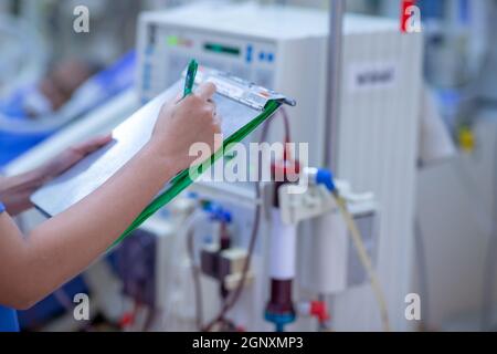 The specialist are checking continuous renal replacement therapy ...