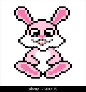 cute rabbit Pixel Art isolated on white Background. Animal Pixel art ...