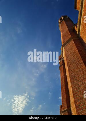 medieval towers closeup view on blue sky background with copy space ...