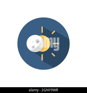 Sun eclipse. Flat color icon on a circle. Weather vector illustration ...