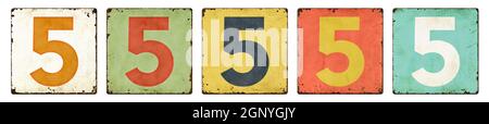 Five vintage tin signs on a white background - Letter K Stock Photo - Alamy