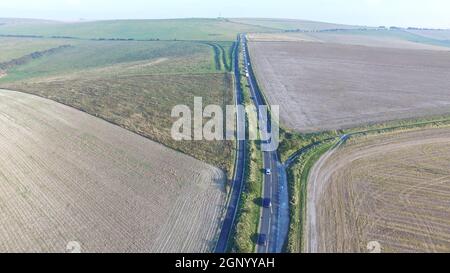Aerial view of main road into Falmer in east sussex, UK Stock Photo - Alamy