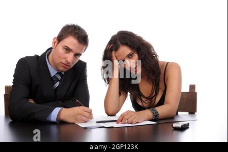 Business Couple working, isolated over white background Stock Photo - Alamy