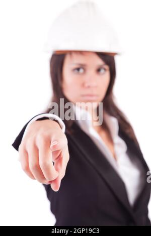 Business woman, pointing forward - focus on finger Stock Photo - Alamy