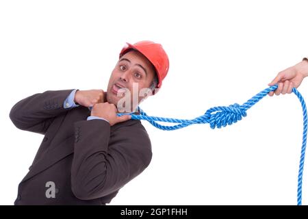 Businessman being pulled by a rope around his neck Stock Photo - Alamy