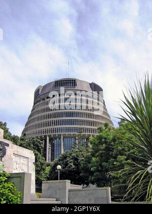 New Zealand Parliament and iconic Beehive building in Wellington Stock ...