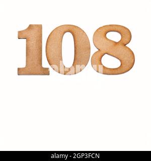 Number 108 in wood, isolated on rustic background Stock Photo - Alamy