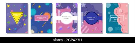 Set of Memphis Style Covers. Flat Vector Illustrations for Background ...