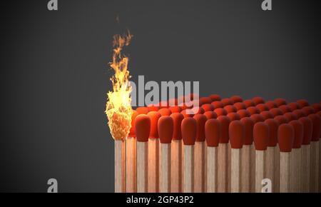 lit match in a group of matches. 3d render Stock Photo - Alamy