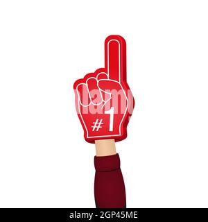 Fan foam fingers. Hands up with glove with number one, stadium ...