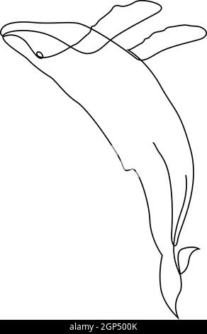 One line drawing of jumping whale isolated on white background Stock ...