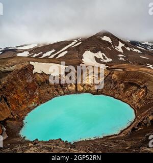 Mount Askja geothermal lake in a cloudy day, Iceland, Europe Stock ...