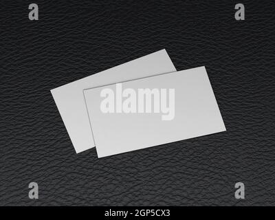 Blank business cards on a leather background mockup. 3d illustration ...