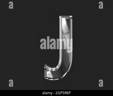 White polished reflective transparent font - letter J isolated on dark ...