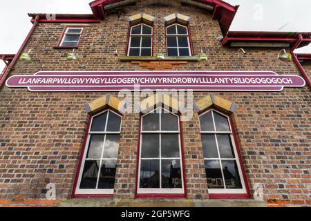 Llanfair Pwllgwyngyll Railway station on Anglesey North Wales. The ...