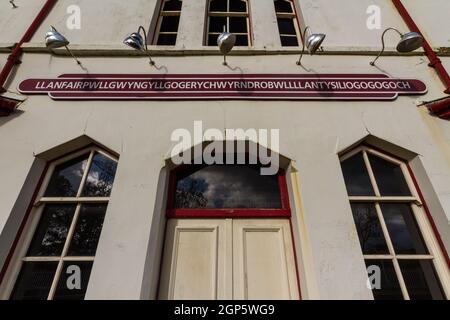 Llanfair Pwllgwyngyll Railway station on Anglesey North Wales. The ...