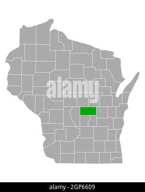 Map of Waushara in Wisconsin Stock Photo - Alamy