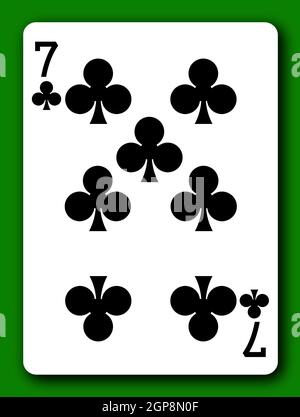 Seven of Clubs Vintage playing card - isolated on white (clipping path ...