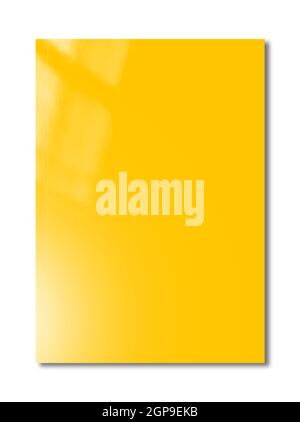 Yellow booklet cover isolated on colorful background, mockup template ...