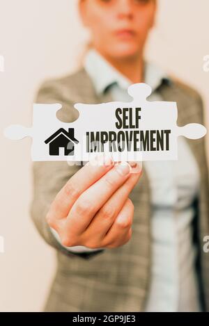 Sign displaying Self Improvement. Word for process of making yourself a ...