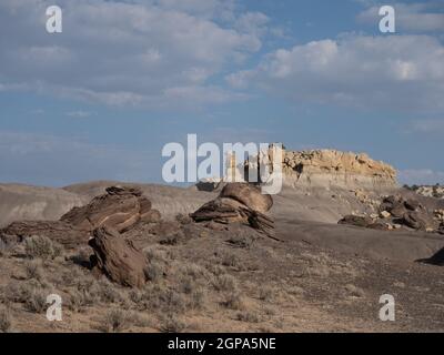 Rock formations in the Lybrook Badlands, part of the San Juan Basin of ...