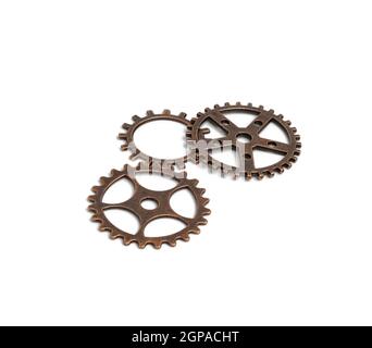 copper various cogs isolated on white background, close up Stock Photo ...