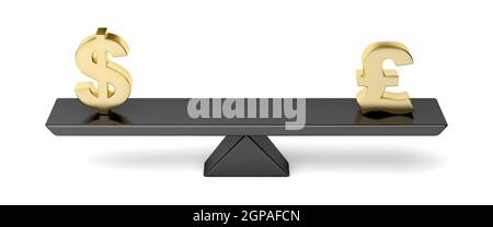 Balance between US dollar and Pound sterling on seesaw, concept image ...