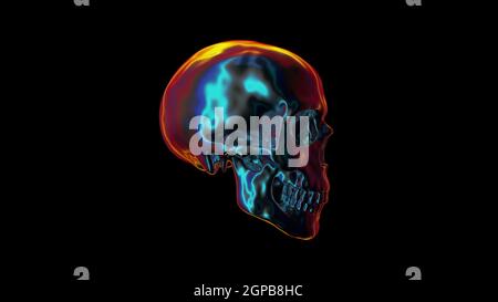Iridescent human skull, computer generated. 3d rendering of abstract ...