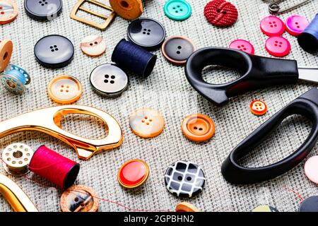 Set of buttons,spools of thread and other sewing accessories Stock ...