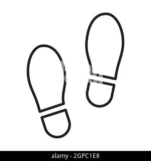 Footstep black silhouette, bootprint isolated on white background. Grunge track, symbol cartoon ...