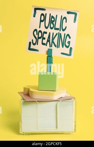 Conceptual caption Public Speaking talking people stage in subject ...