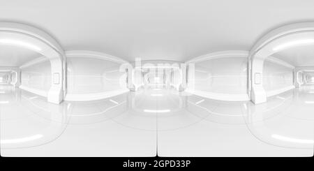 Seamless 360° Equirectangular panorama Futuristic tunnel and empty room, 3d rendering. Computer ...