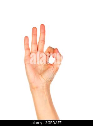 Female hand saying Ok isolated on a white background Stock Photo - Alamy