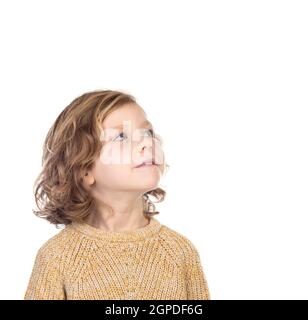 Pensive cute child isolated on a white background Stock Photo - Alamy