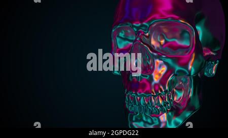 Iridescent human skull, computer generated. 3d rendering of abstract ...
