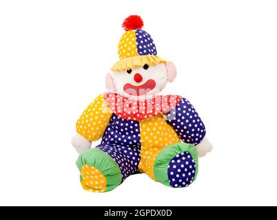 Rag clown with colorful clothes isolated on a white background Stock ...