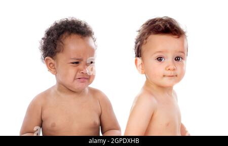 Couple of different babies isolated on a white background Stock Photo ...