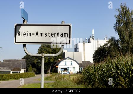 Village sign for Klein-Amsterdam, Netherlands, a small, rural hamlet ...