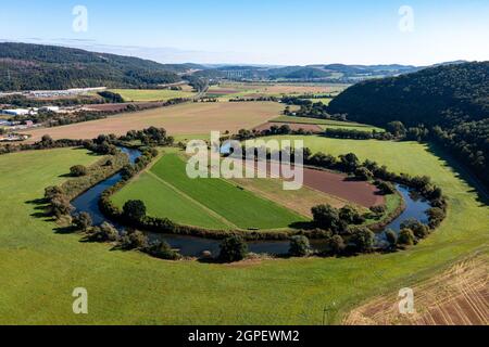 The Werra River in the Werra Valley at Herleshausen between Hesse and ...