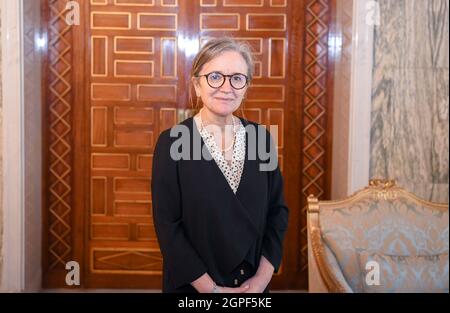 Tunisian President Kais Saied (R) and his wife Ichraf Chebil Saïed ...